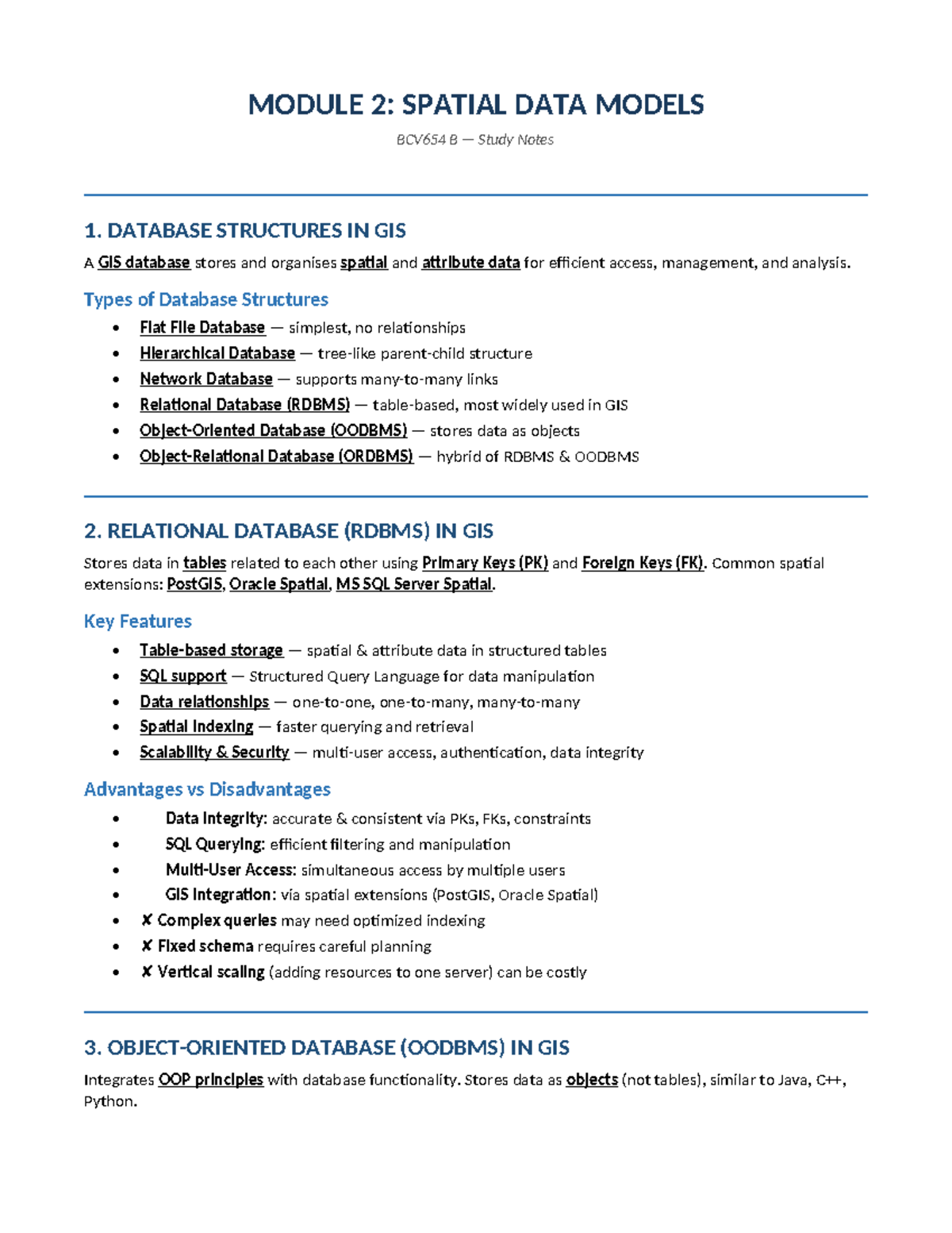 Module 2: Spatial Data Models BCV654 B Study Notes - Studocu