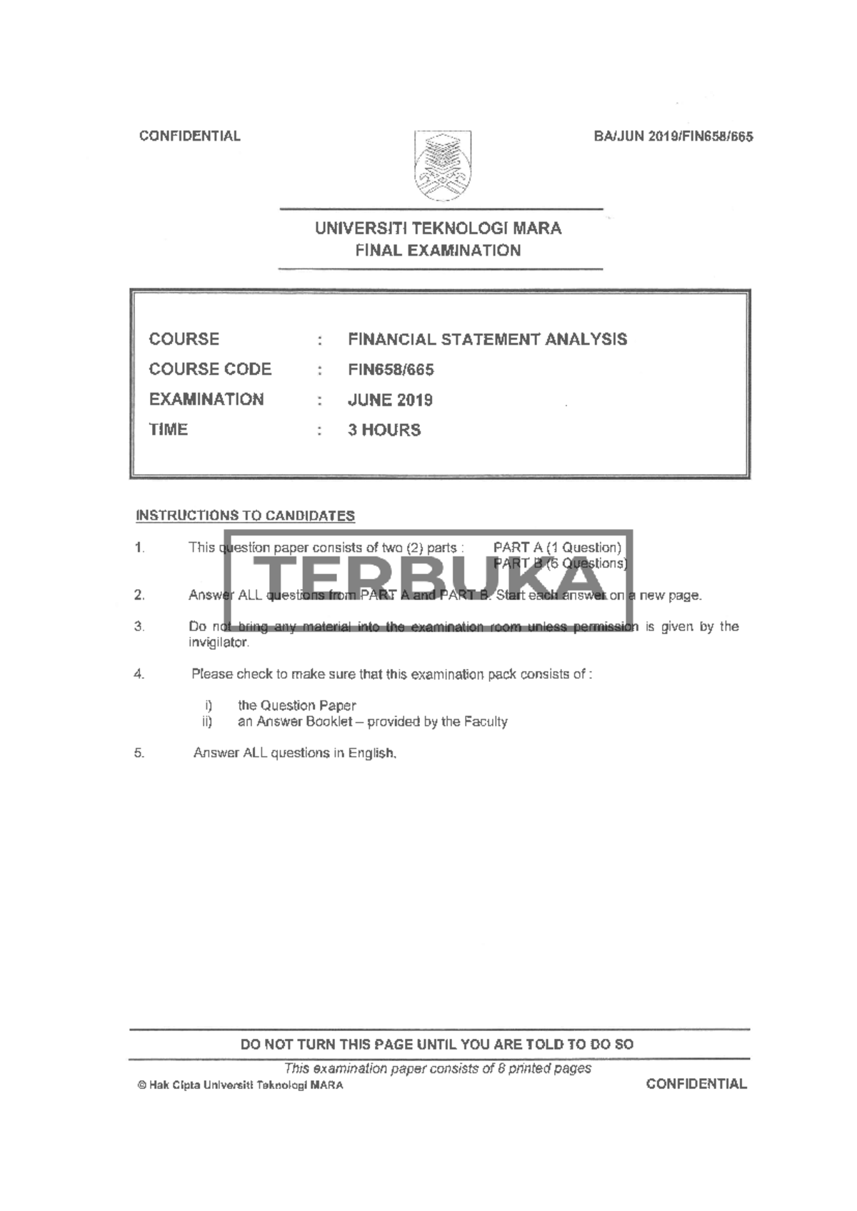 FIN658 Final Exam: Financial Statement Analysis - June 2019 - Studocu