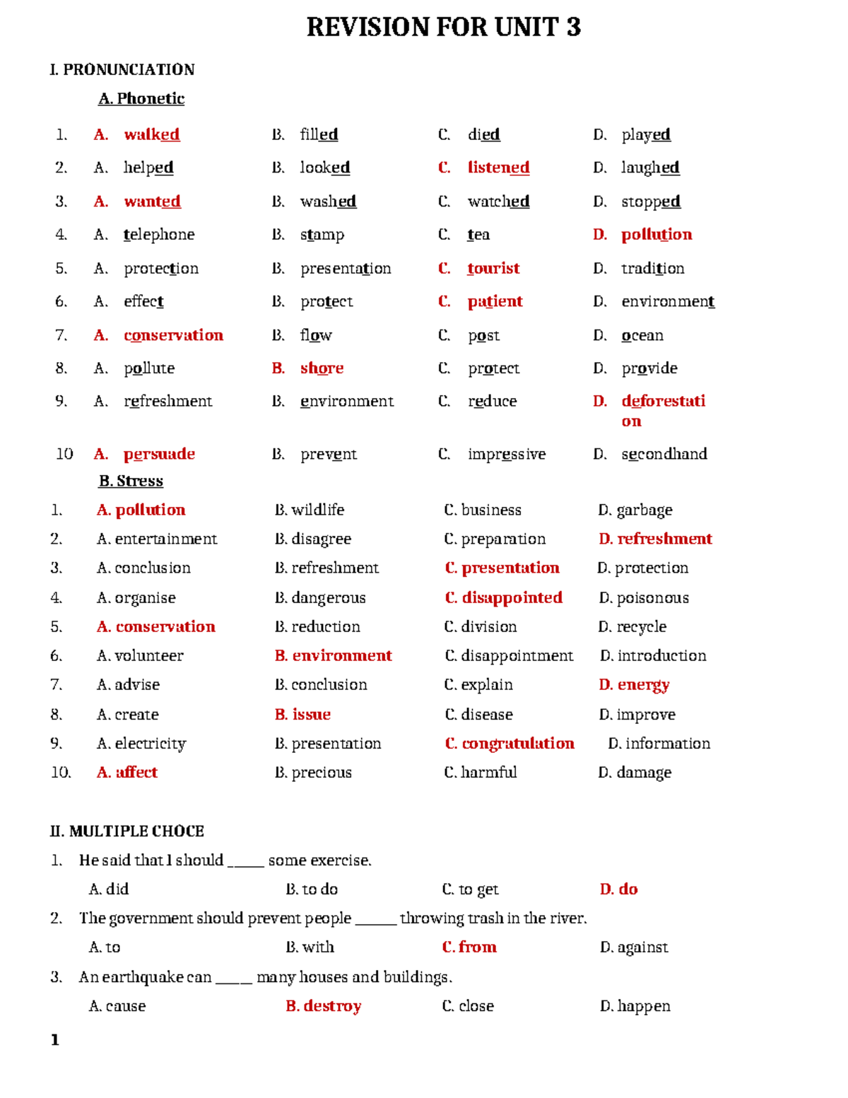 Revision for Unit 3: Phonetics, Multiple Choice & Reading Comprehension ...