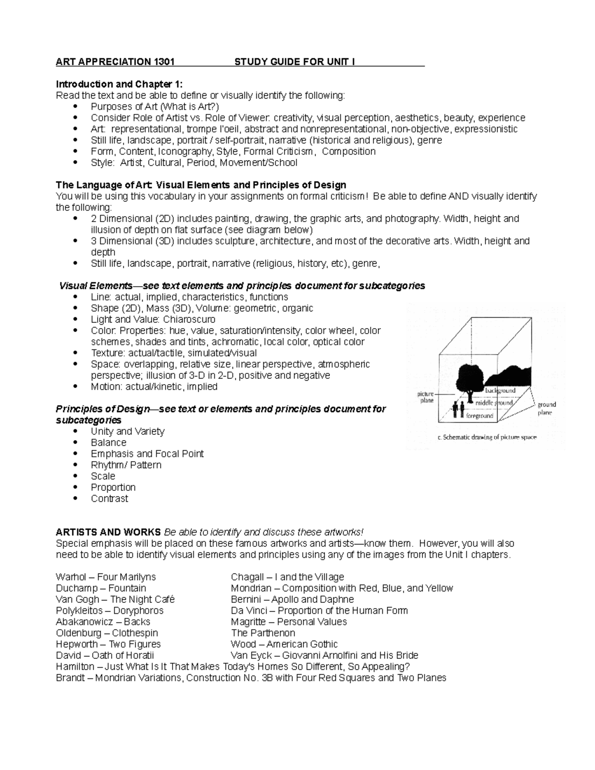 Collin College ARTS 1301 Study Guide for Unit I: Key Concepts & Artists ...