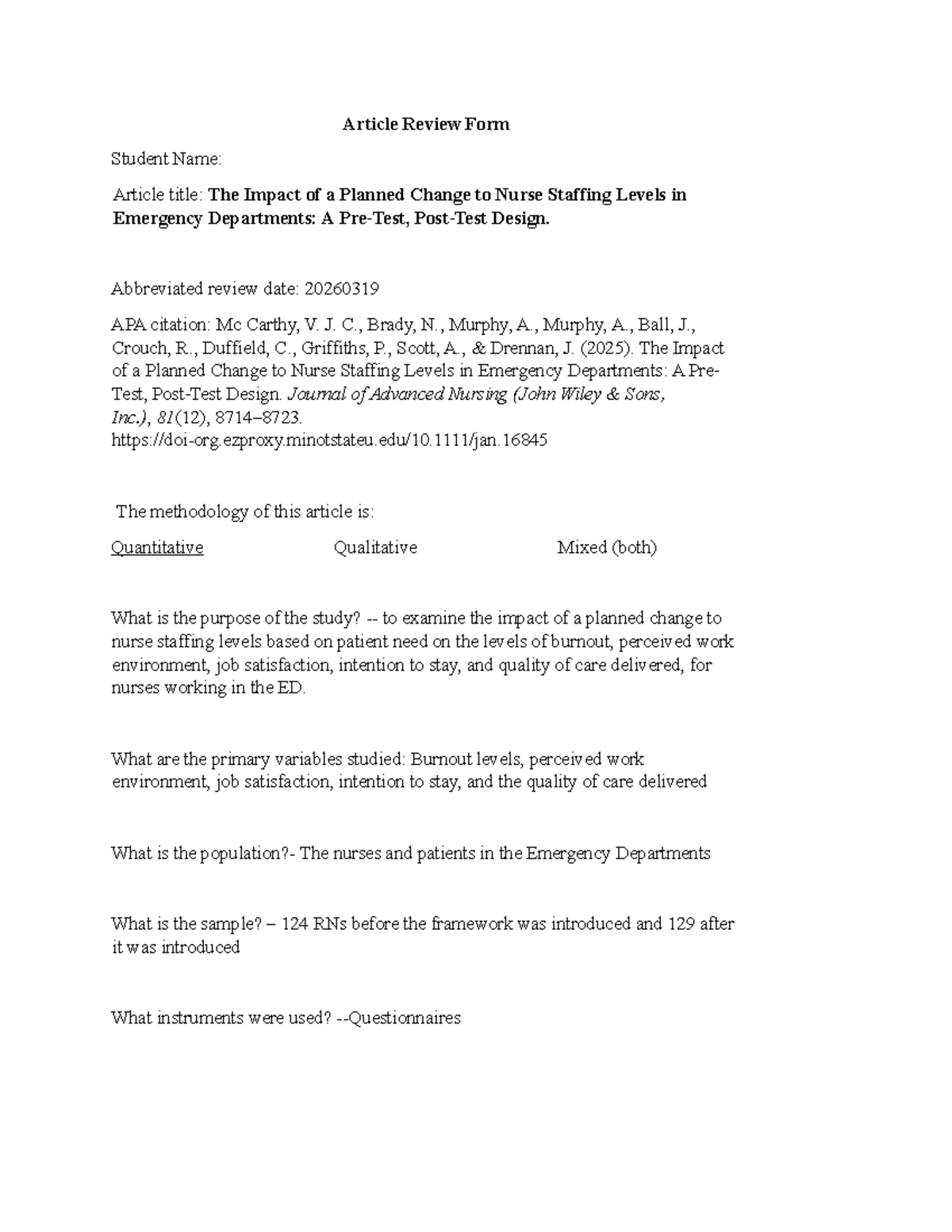 Article Review: Impact of Nurse Staffing Changes in EDs (20260319 ...