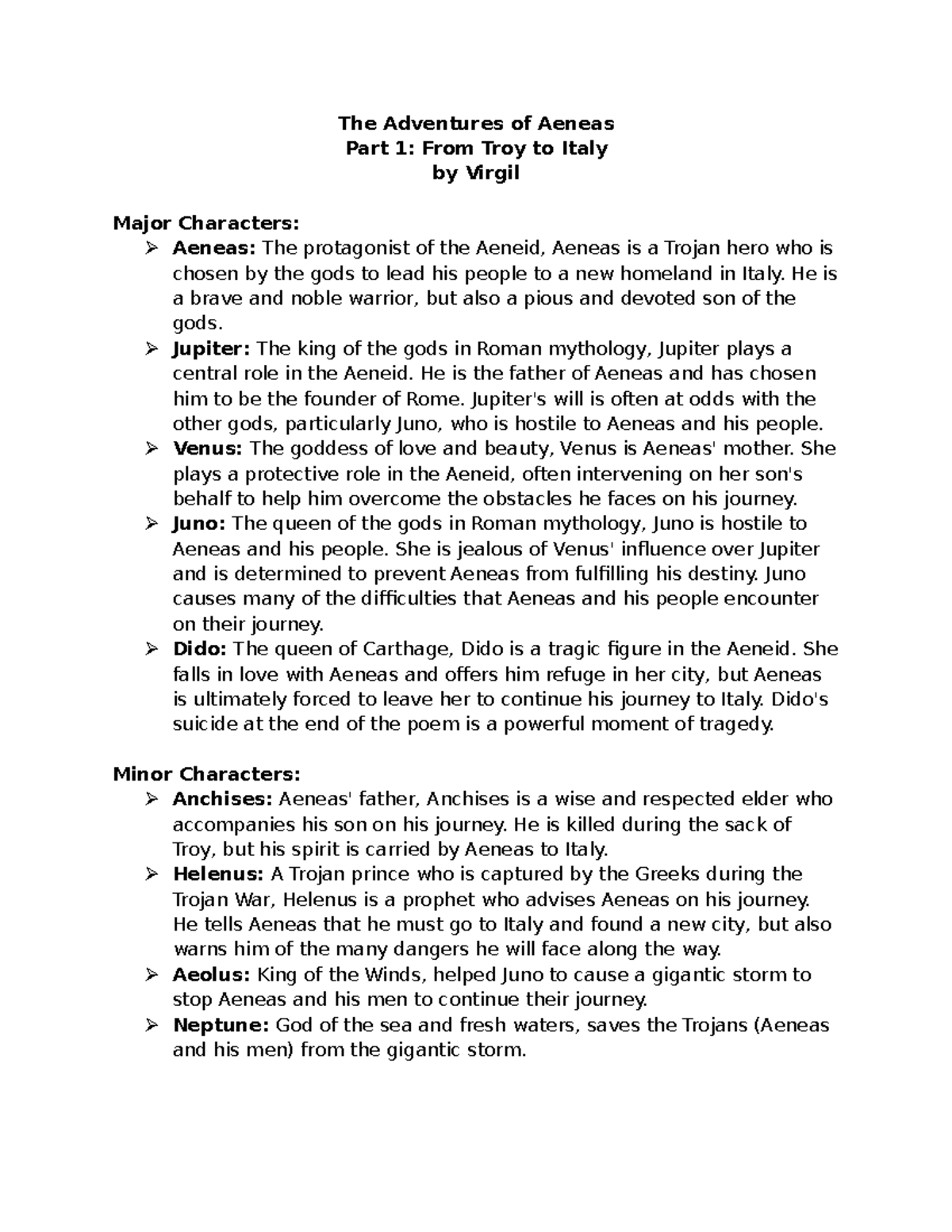 Adventures of Aeneas (Part 1): Journey from Troy to Italy - Studocu