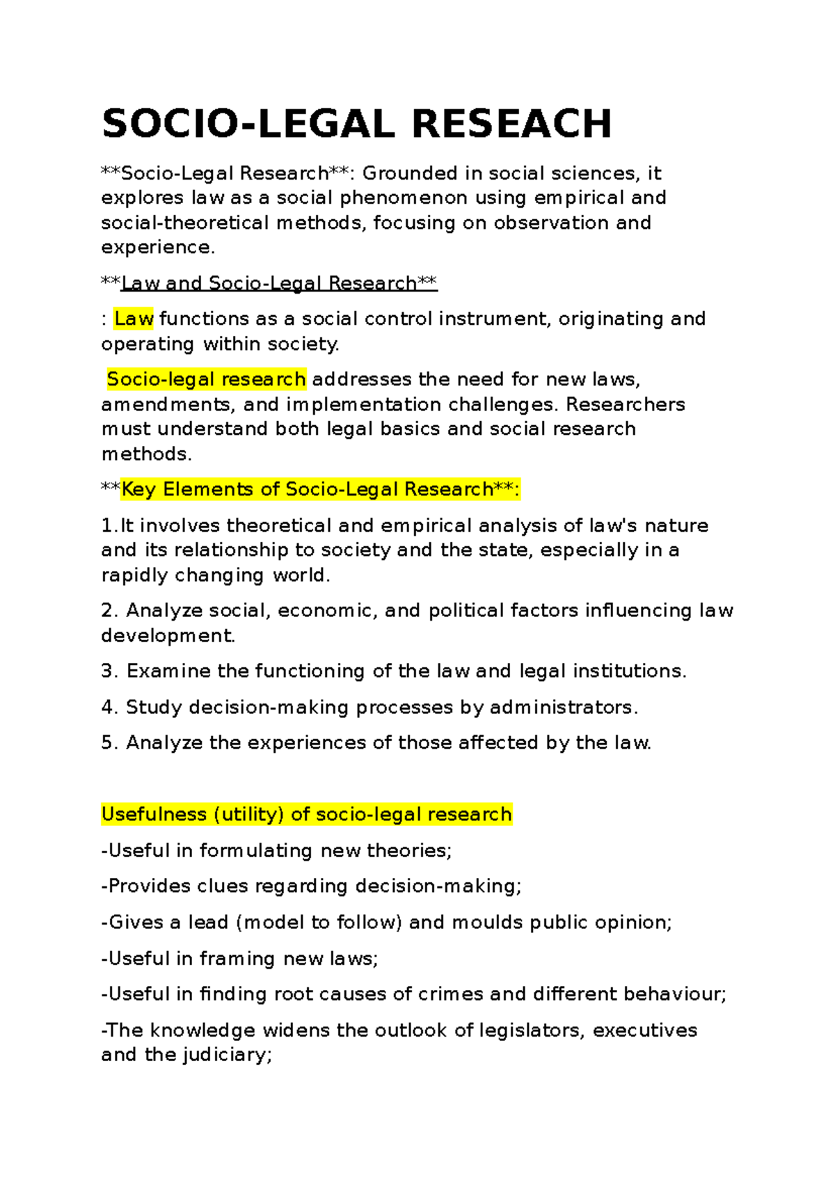 Socio-Legal Research: Exploring Law's Social Dynamics and Methods - Studocu