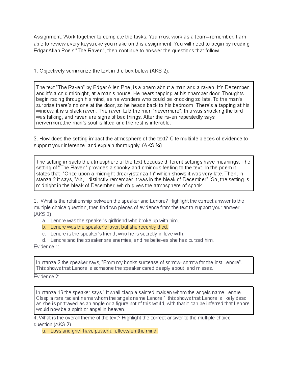 The Raven Assignment - Assignment: Work together to complete the tasks ...