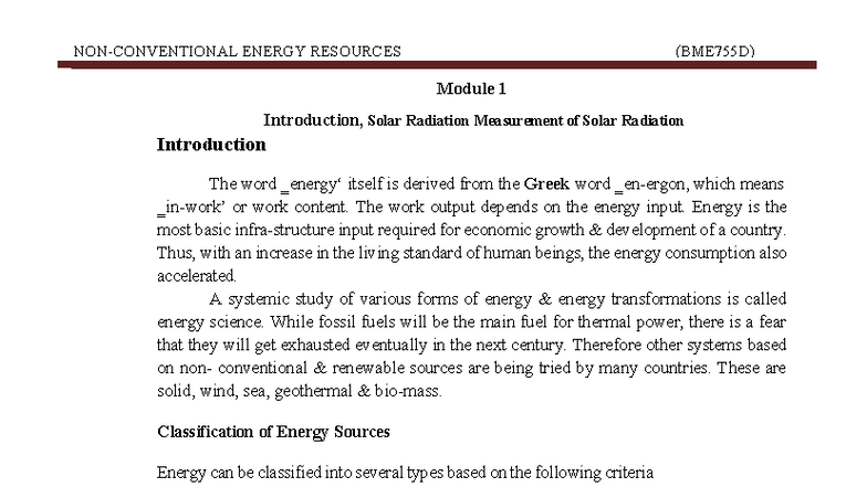 (BME755D) ENERGY RESOURCES: Comprehensive NCER Notes (Modules 1-5 ...