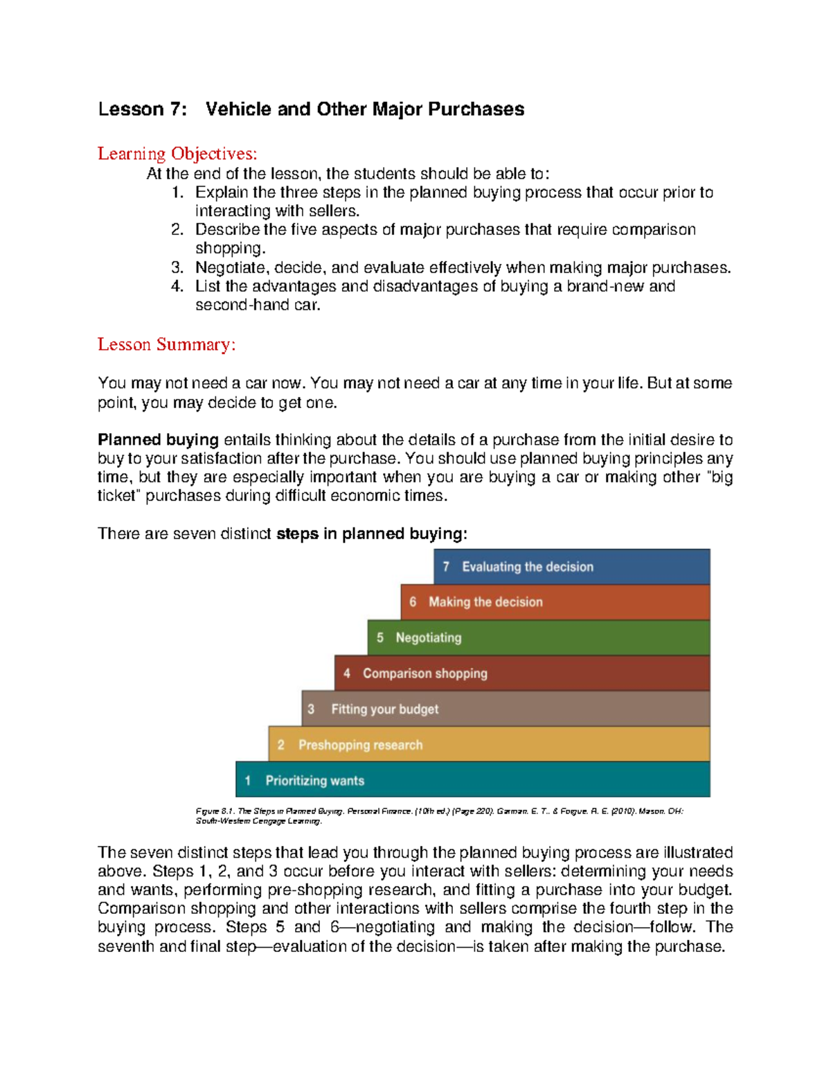 Lesson 7 - Understanding Vehicle Purchases and Buying Strategies - Studocu