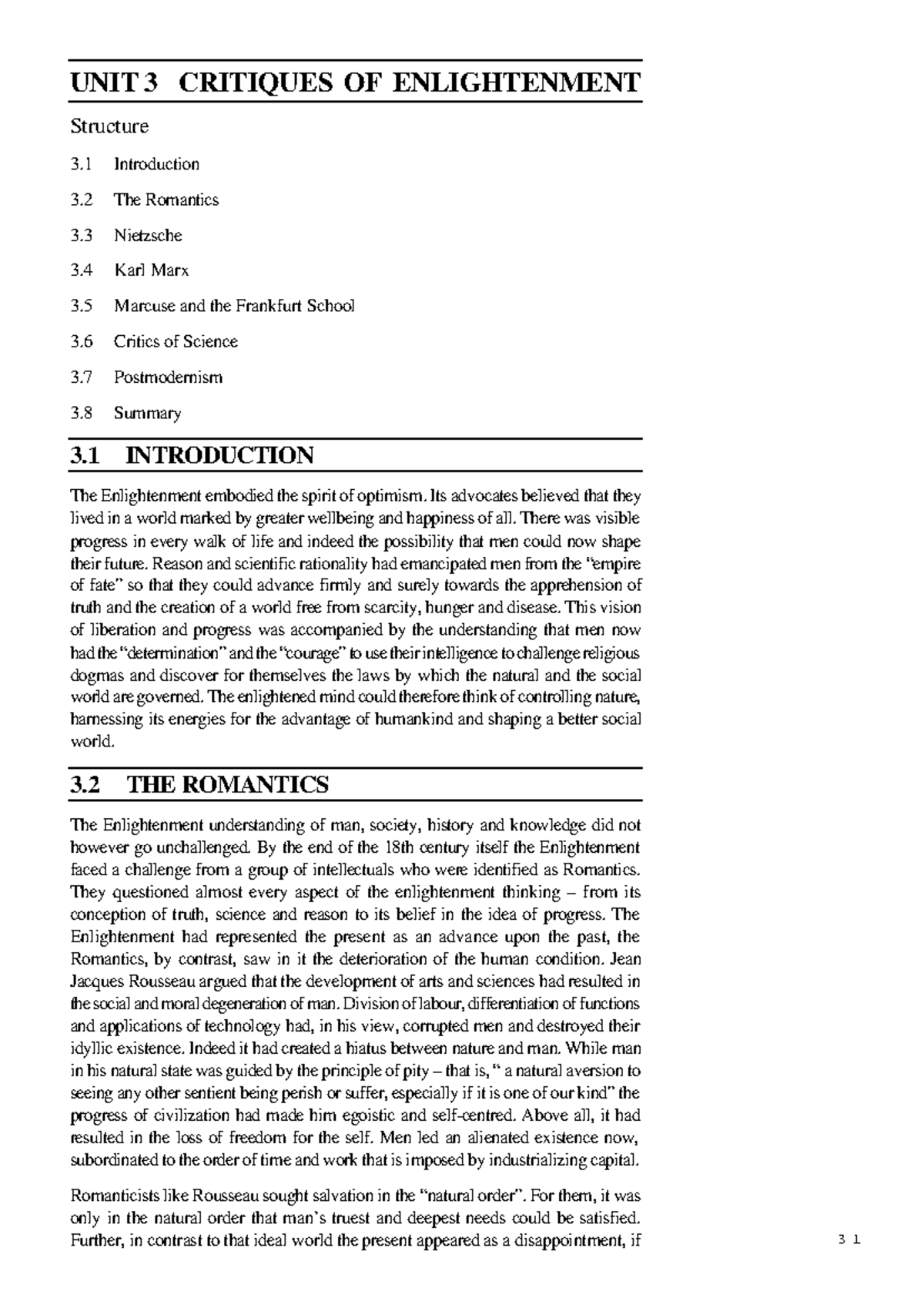 Unit-3: Critiques of the Enlightenment Period - An Overview - Studocu
