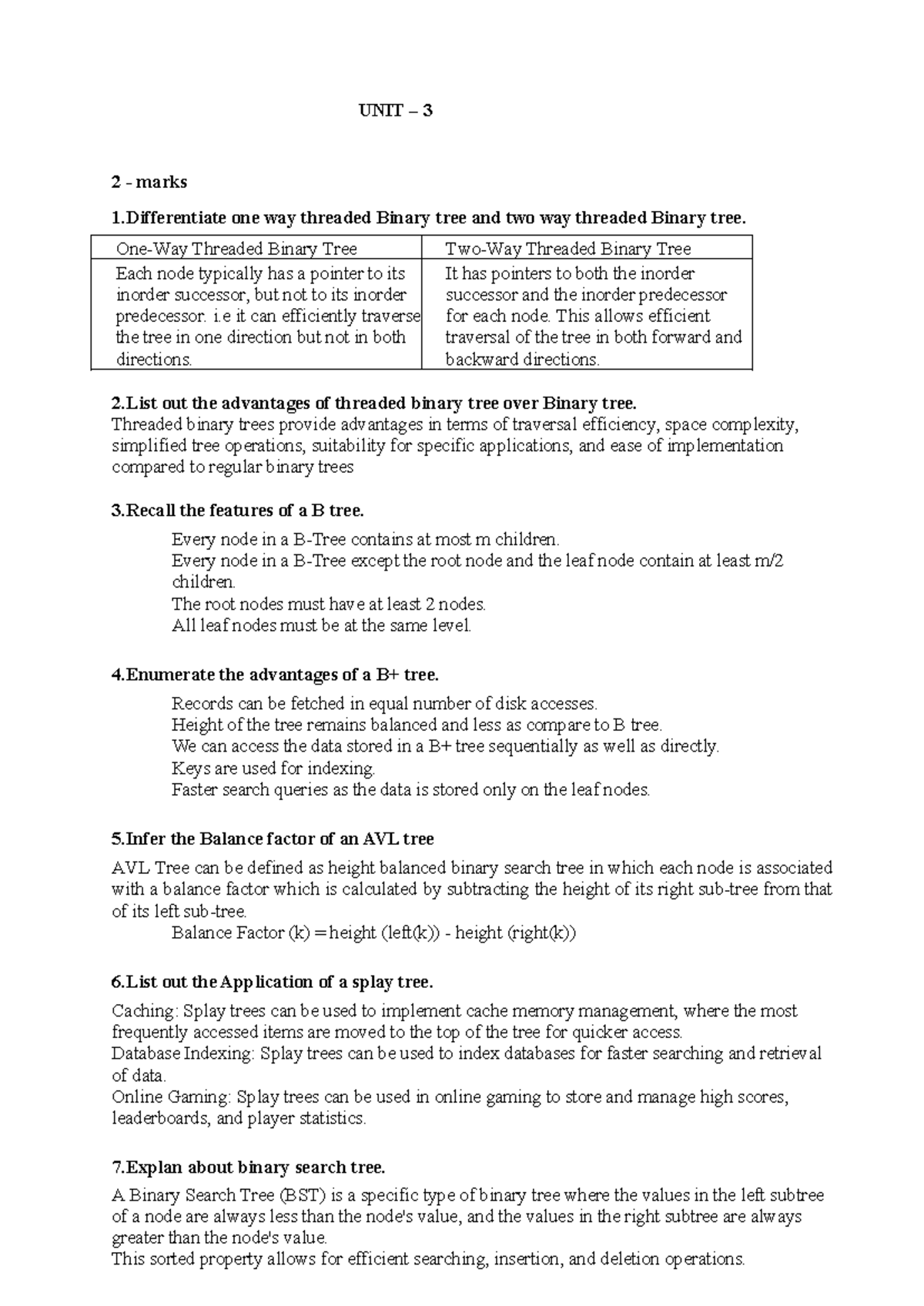 DSA - CSE (Unit 3, 4, 5) - Trees and Graphs Overview - Studocu