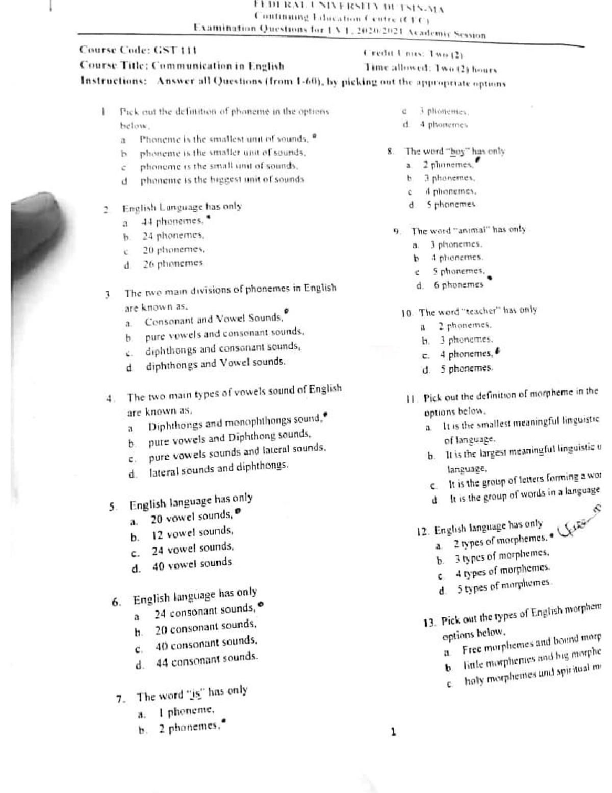 GST 111 Communication in English Past Exam Questions - Studocu