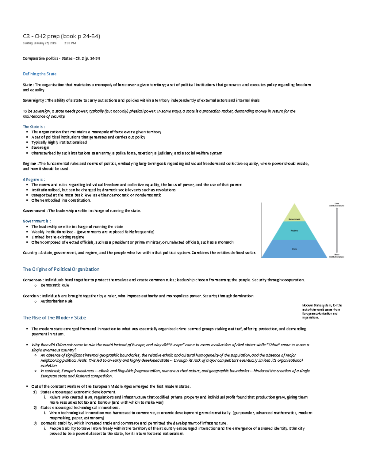 C3 Comparative Politics: Chapter 2 Study Notes (pp. 24-54) - Studocu