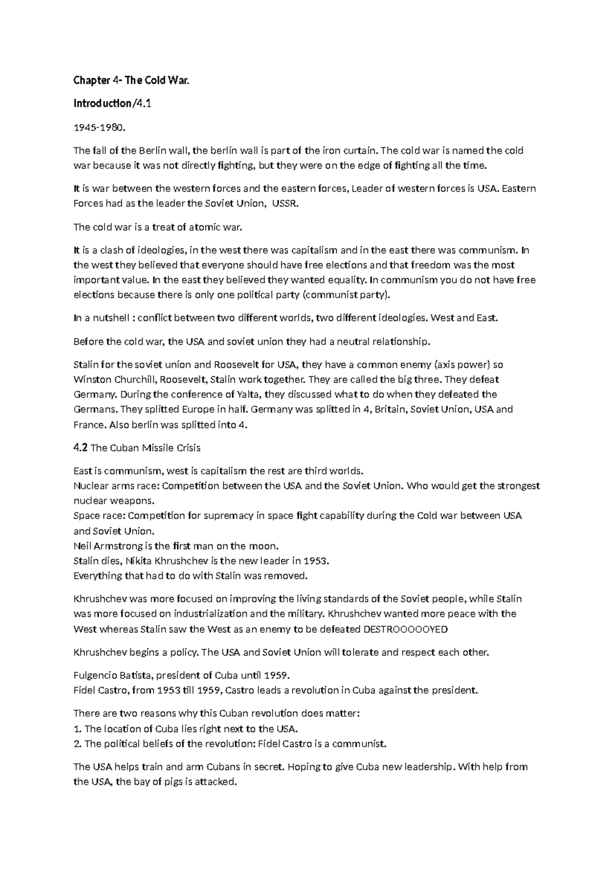 Chapter 4 - The Cold War: Key Events and Impacts (Geschiedenis HFS 4 ...