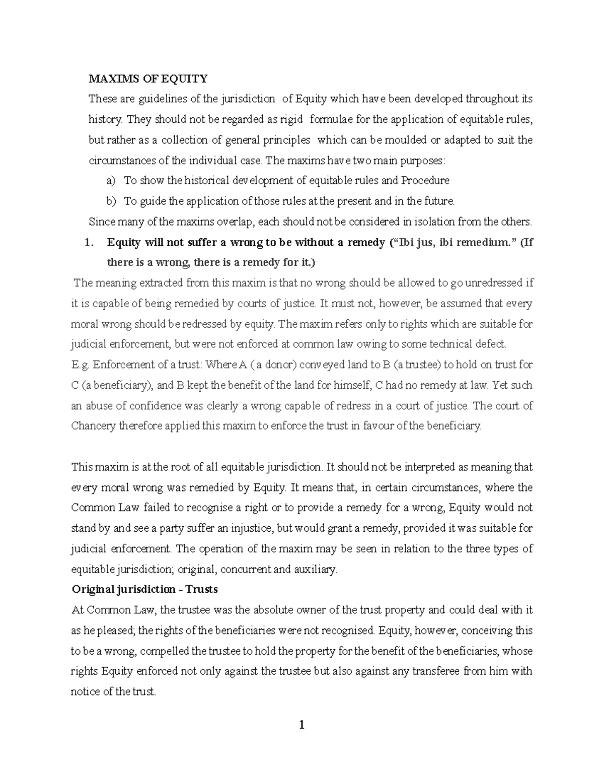 Maxims of Equity: Principles and Applications in Law (Course Code: MAX ...