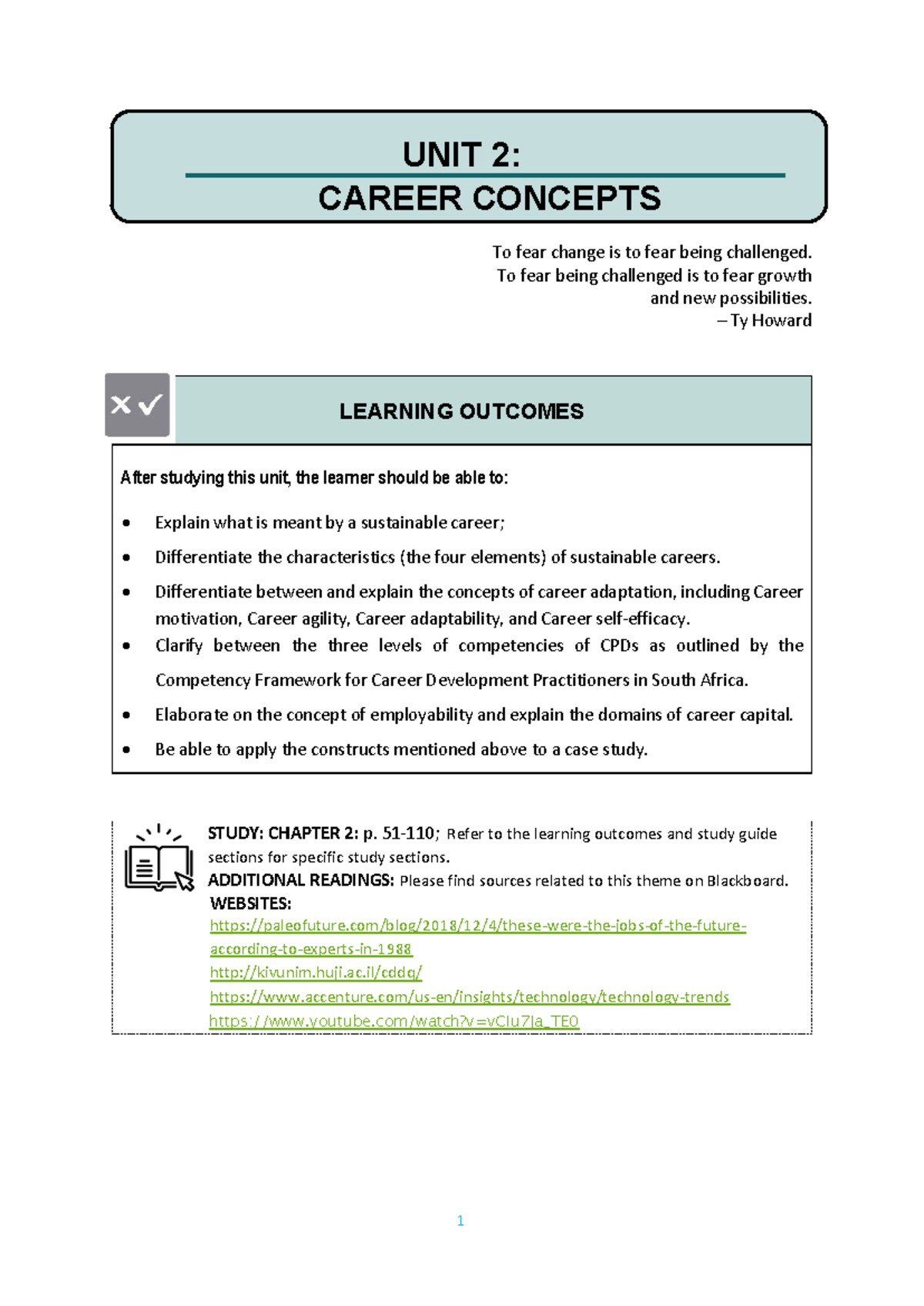Unit 2: Career Concepts Study Guide and Reflection - Studocu