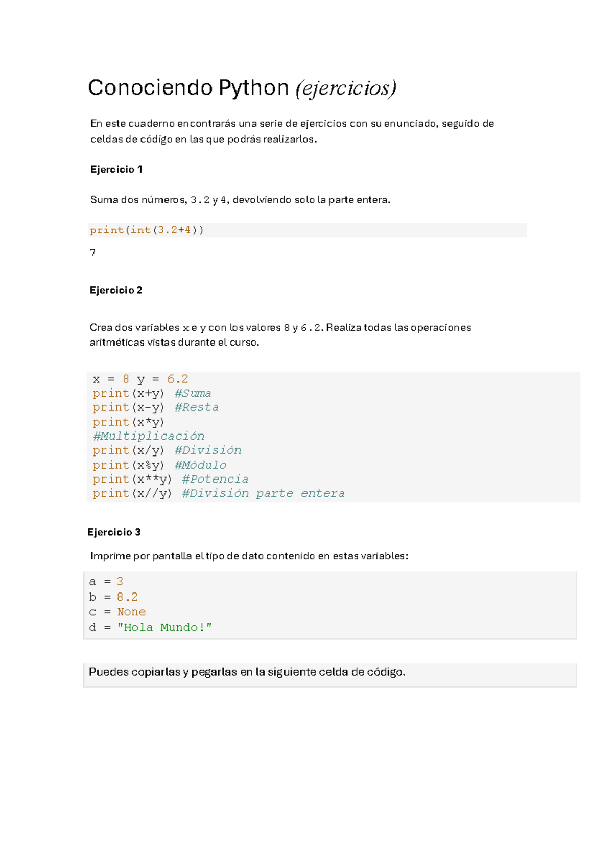 Ejercicios de Python: Práctica y Ejercicios (PY101) - Studocu