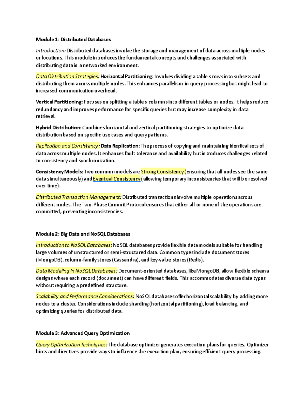 Adbms-MIT-Reviewer: Comprehensive Guide to Advanced Databases - Studocu