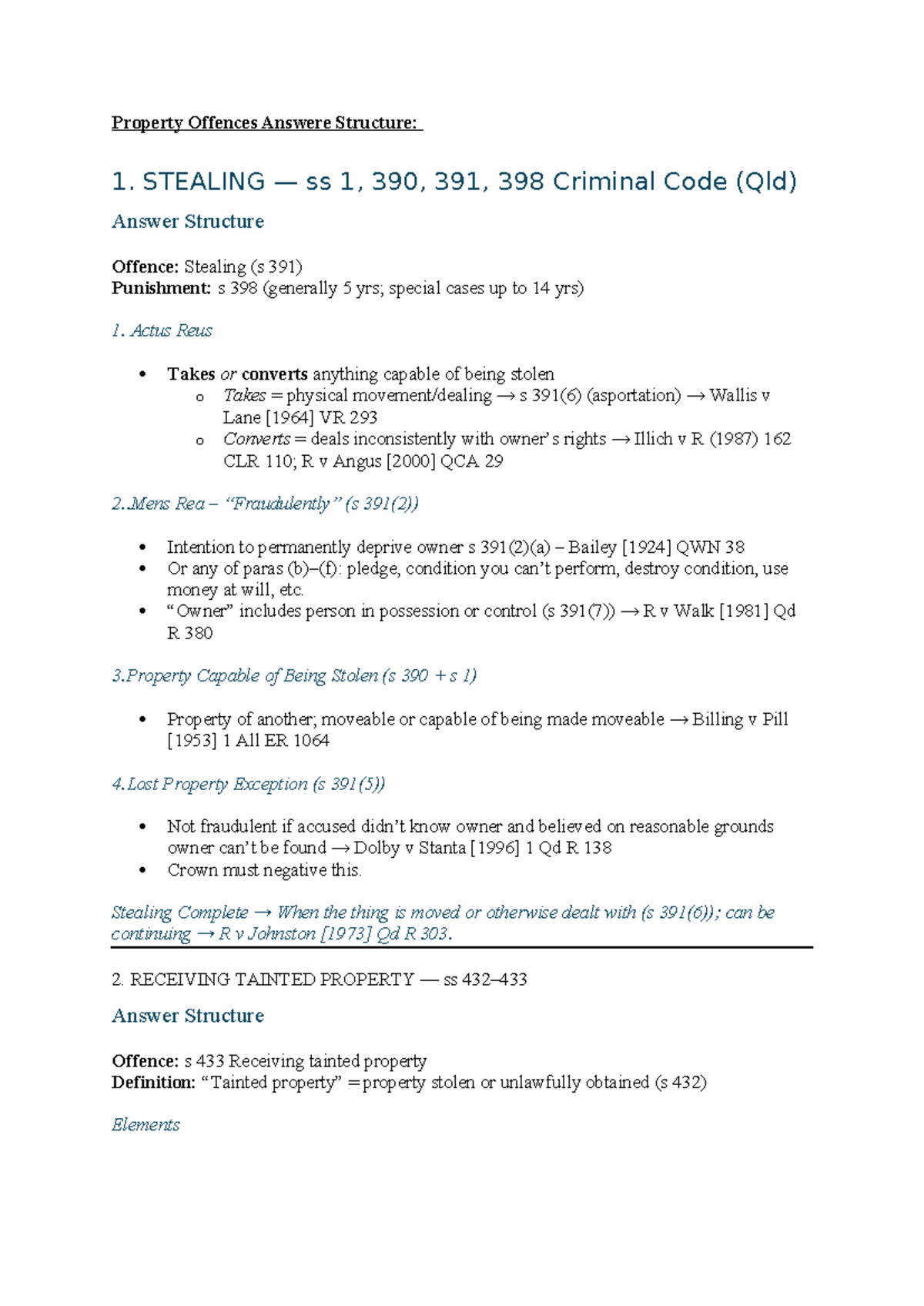 CRIM Notes 4: Property Offences & Drug Offences (Qld) - Studocu