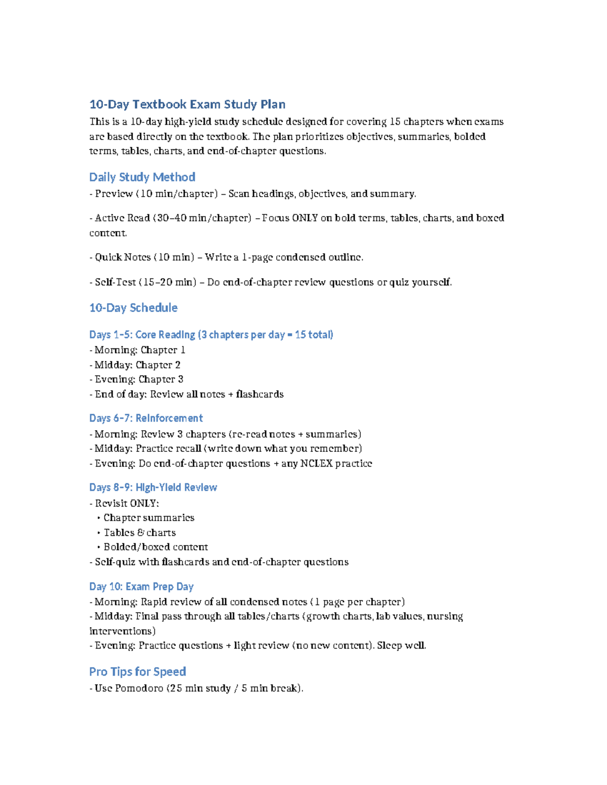 10-Day Textbook Exam Study Plan for Effective Review - Studocu