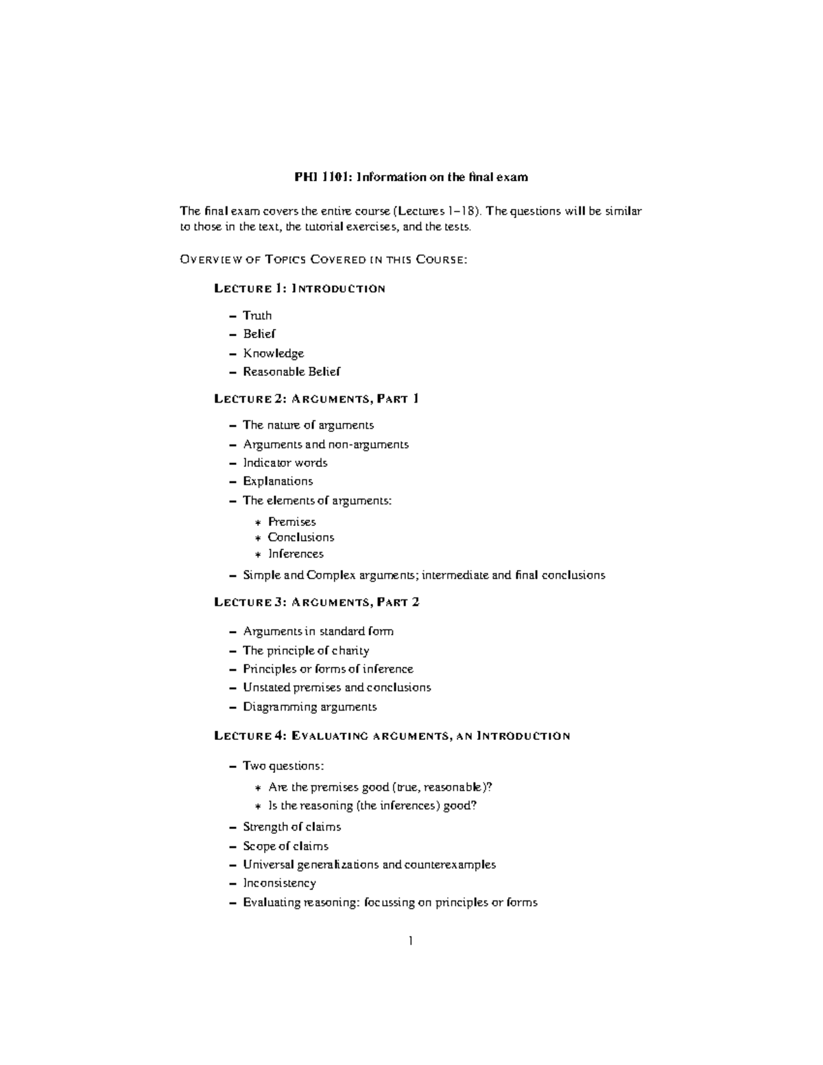 PHI 1101: Final Exam Overview and Topics Summary - Studocu