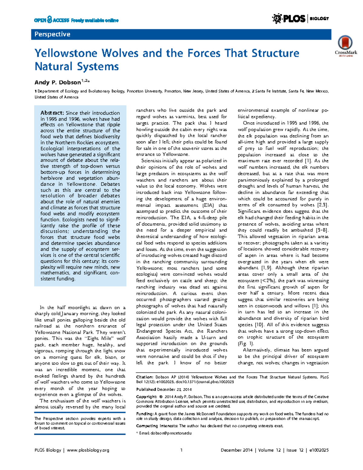 Yellowstone Wolves and Ecosystem Dynamics: A Study on Natural Forces ...