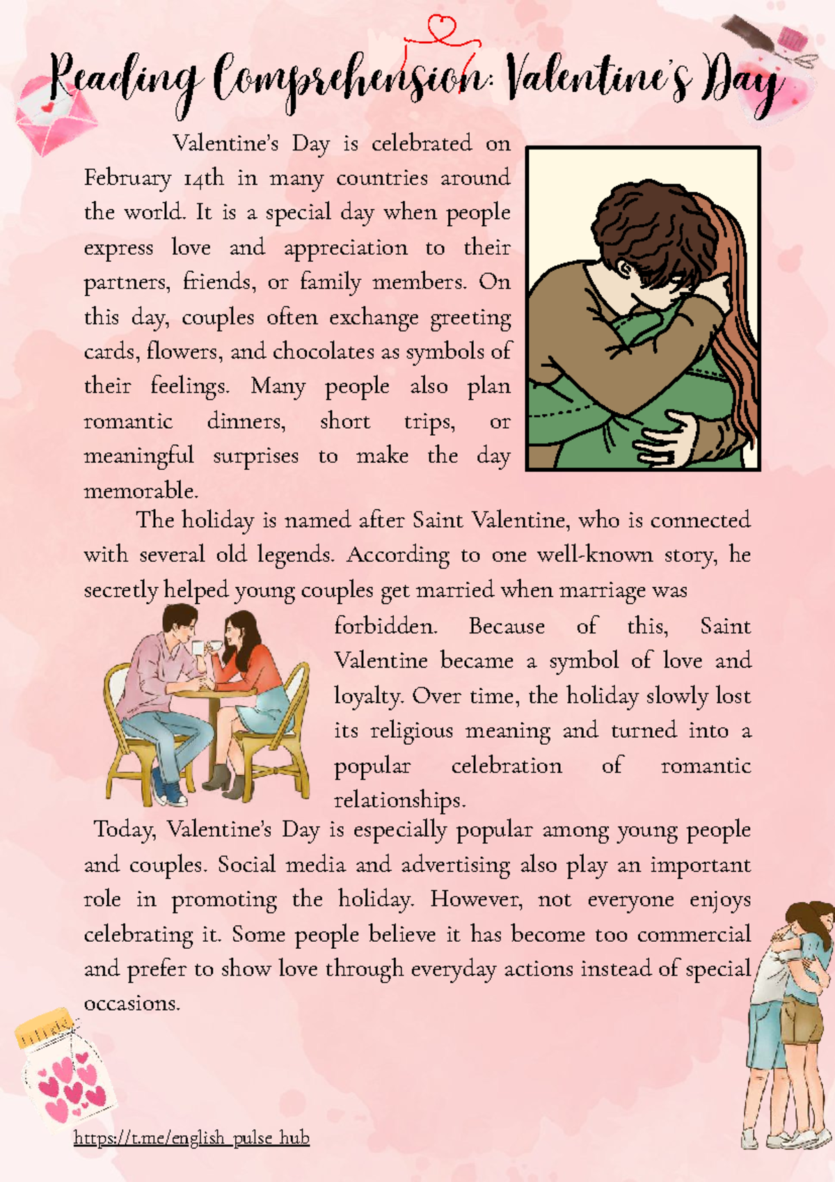 Reading Comprehension: Valentine's Day Insights by English Pulse - Studocu