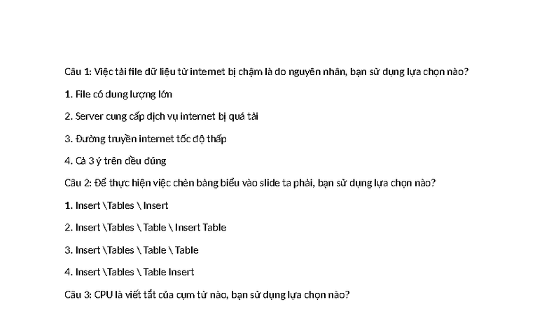455 THDV - Câu hỏi trắc nghiệm về Tin học cơ bản - Studocu