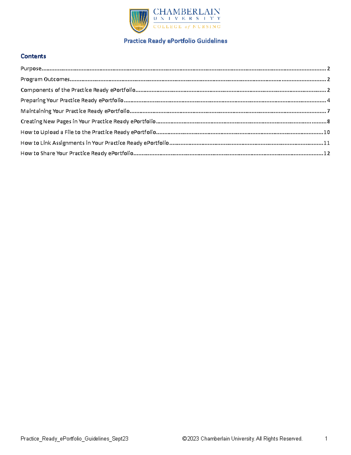 Practice Ready ePortfolio Guidelines for Nursing (NR-103) Sept23 - Studocu