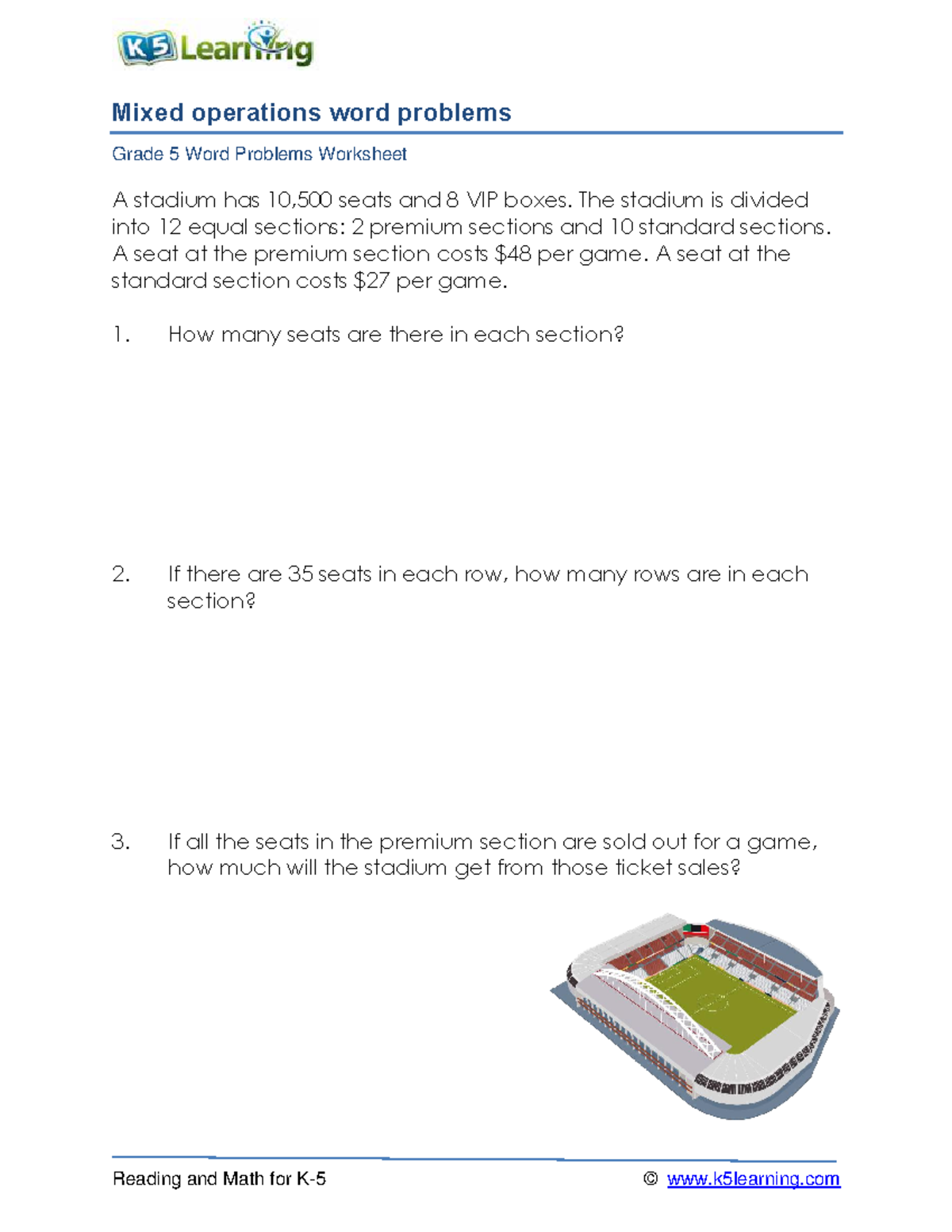 Grade 5 Mixed Operations Word Problems Worksheet - Studocu