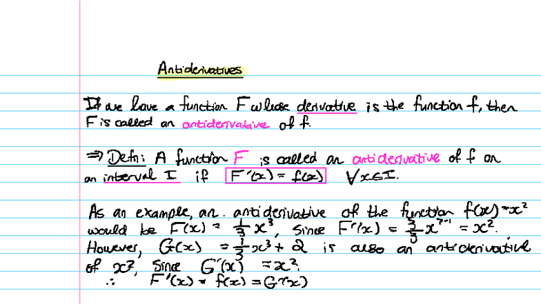 Antiderivatives - Math Notes for Calculus 101 - Studocu