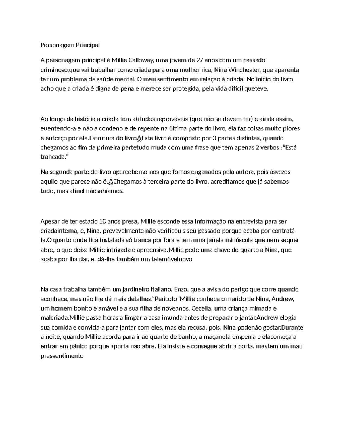 Análise da Personagem Principal: Millie Calloway em "A Criada" - Studocu