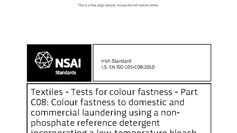 I.S. EN ISO 105 C08: Colour Fastness Testing for Textiles - Studocu