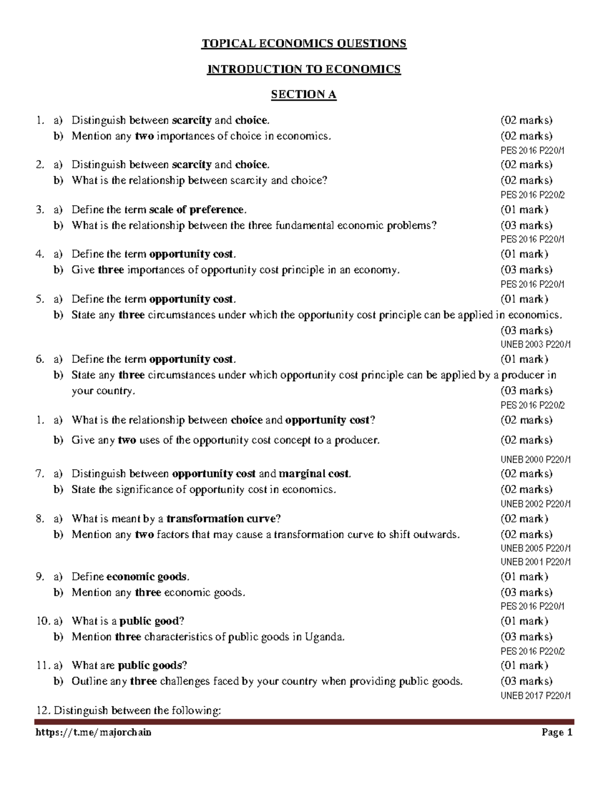 Topical Economics Questions for PES 2016 P220: Concepts and ...