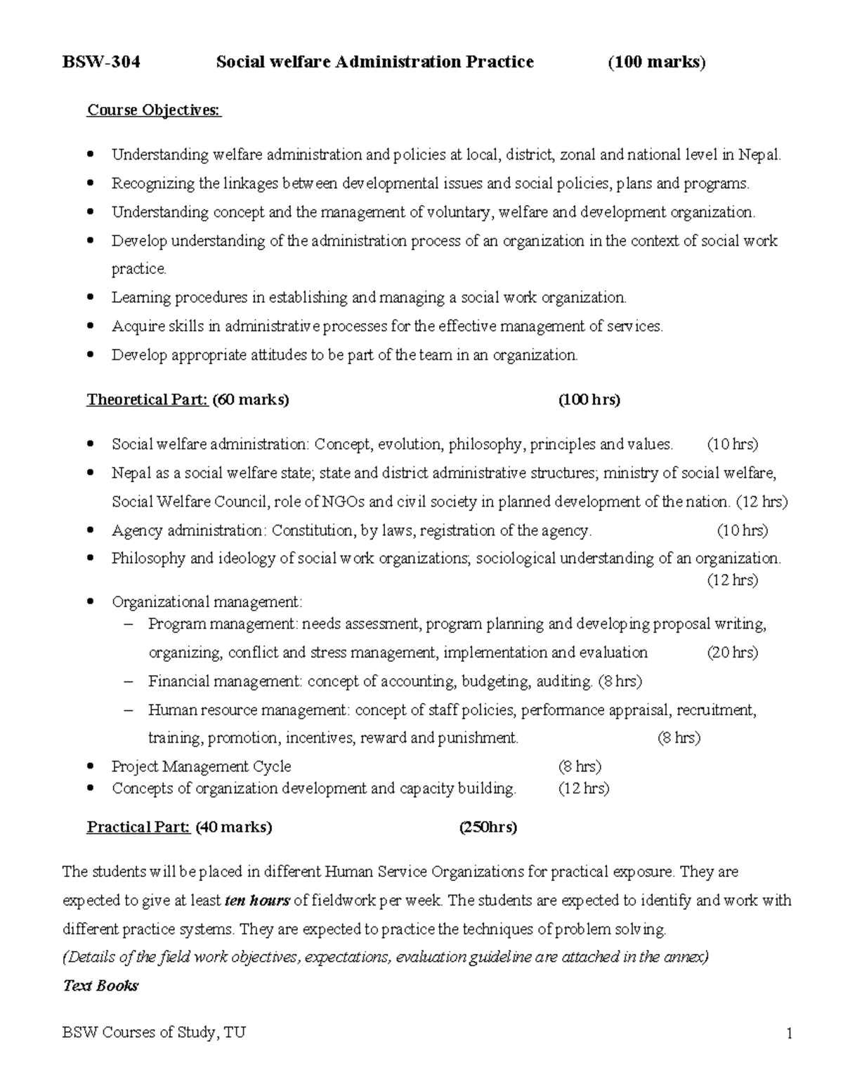 BSW-304 Social Welfare Administration Course Overview and Objectives ...