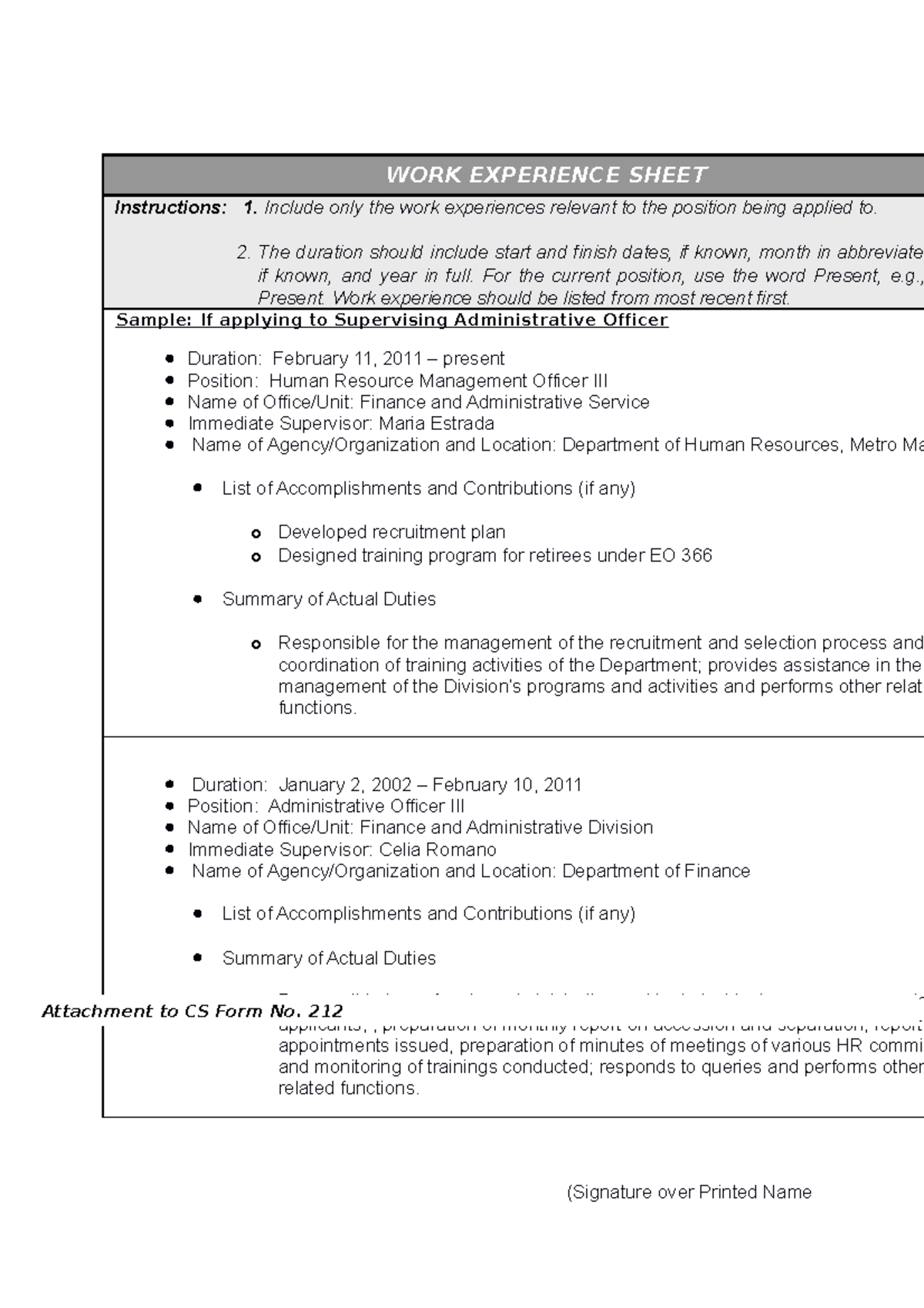 Work Experience Sheet Sample for Job Applications - Studocu