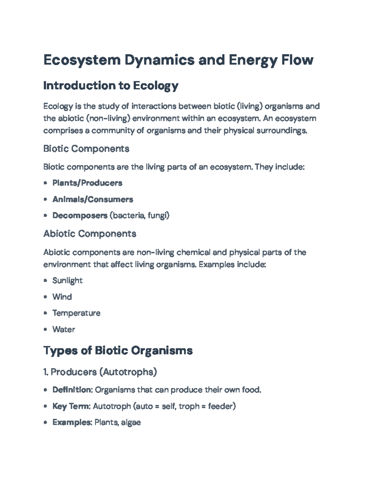 ECO 101: Overview of Ecosystem Dynamics, Energy Flow & Trophic Levels ...