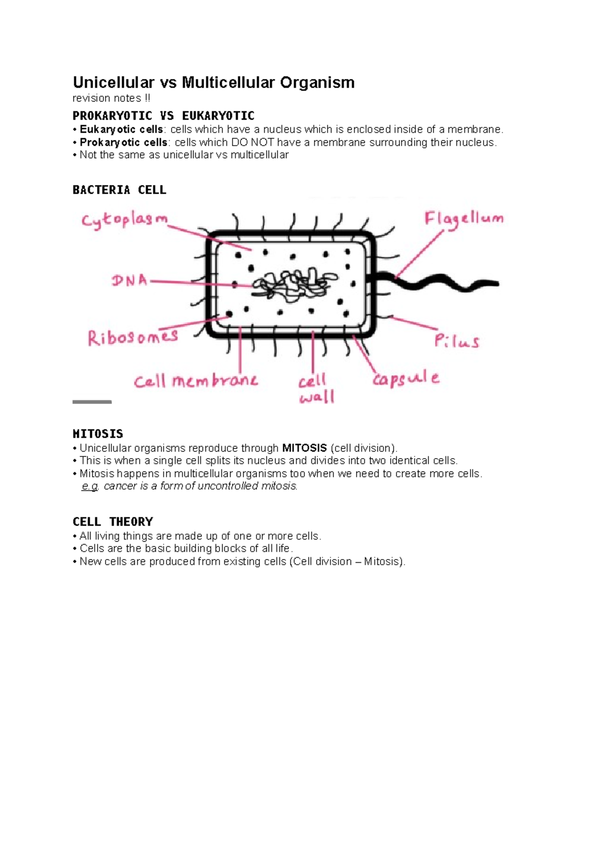 Unicellular vs Multicellular Organism Notes - Unicellular vs ...
