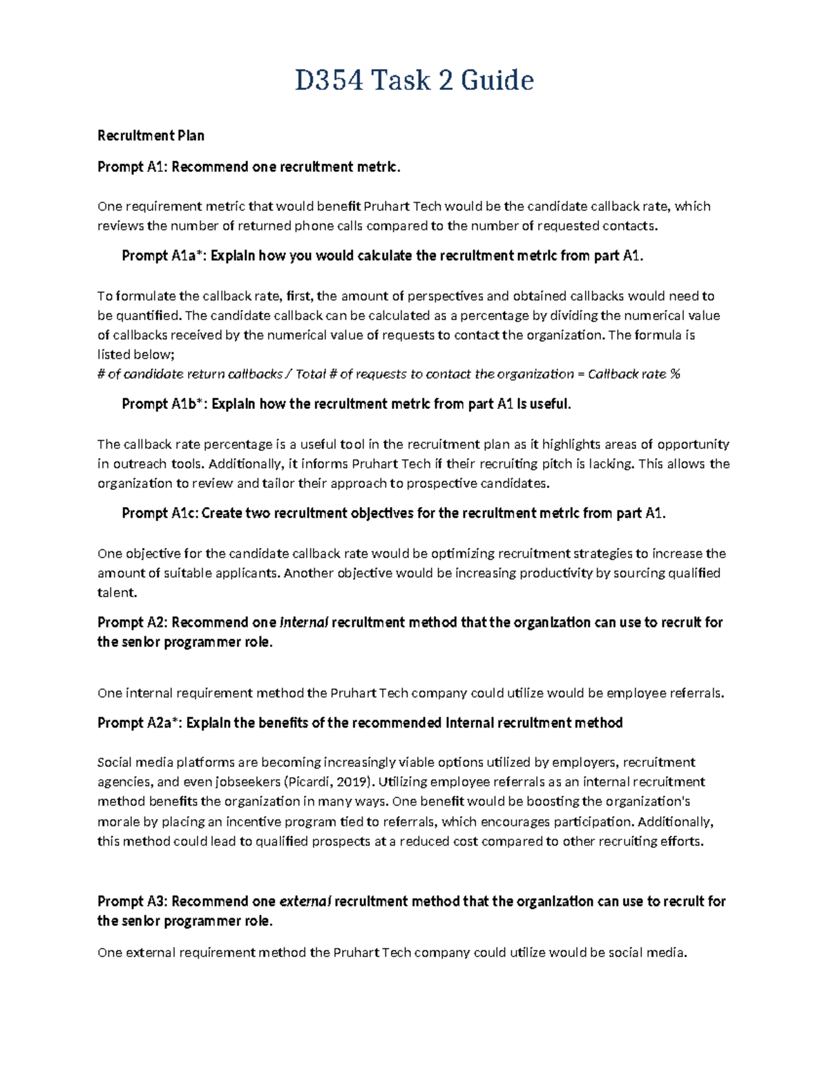 D354 - Task 2 - Task 2 - D354 Task 2 Guide Recruitment Plan Prompt A1 ...