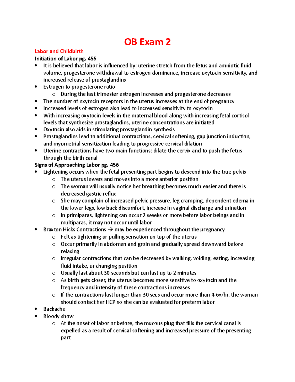 OB Exam 2 Study Guide: Labor & Childbirth Mechanisms - Studocu
