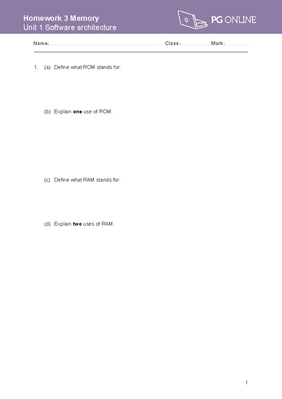 T3 Homework 3: Memory Unit - ROM & RAM Explained - Studocu
