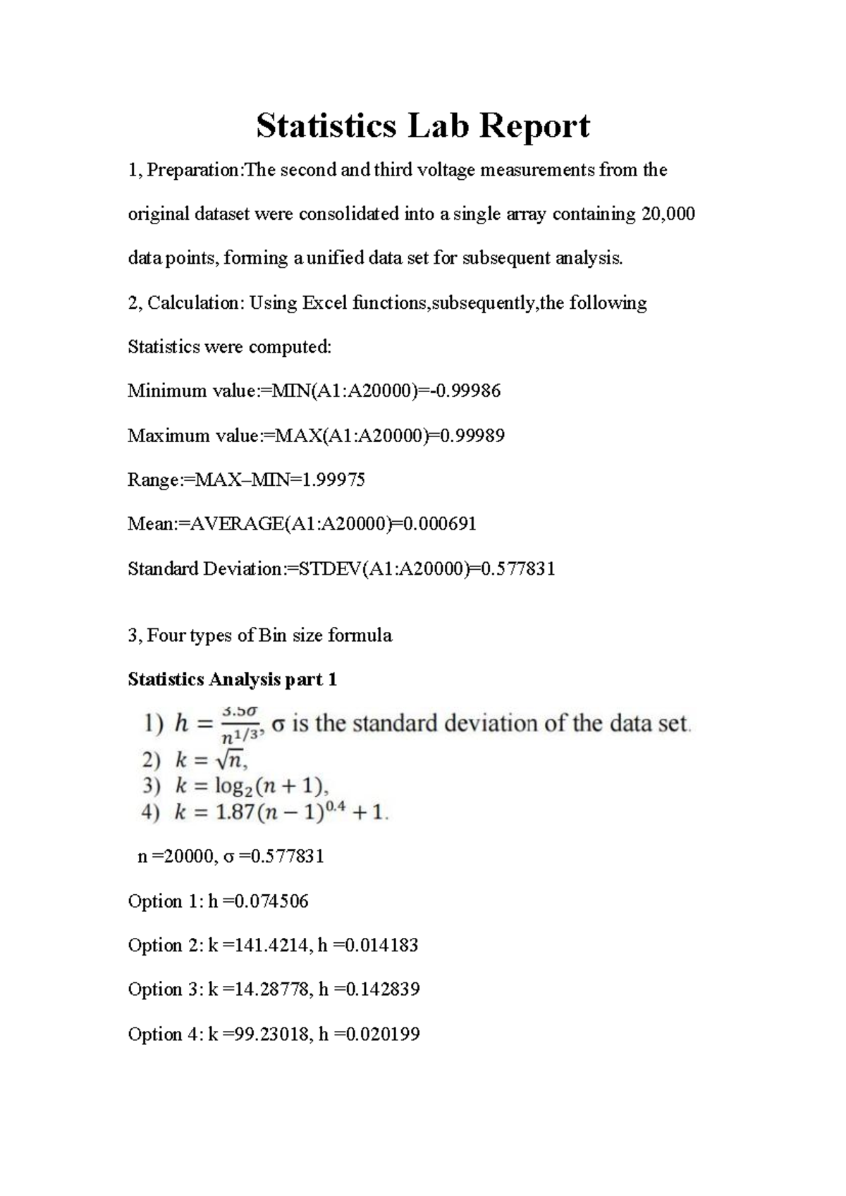 Statistics Lab Report 1: Voltage Data Analysis and Histogram Generation ...