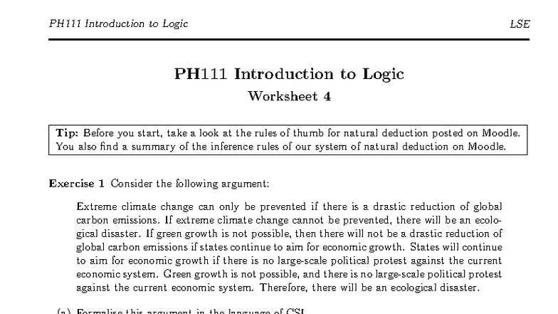 PH111 Introduction to Logic Worksheet 04 - Problem Set 4 - Studocu