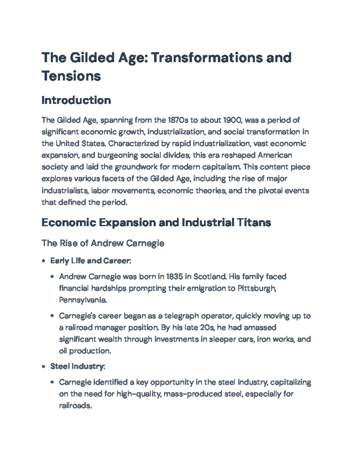 The Gilded Age: Economic Growth, Social Change, and Labor Struggles ...