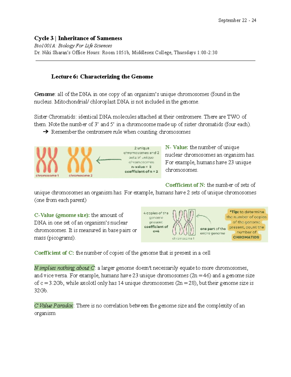 Cycle 3 Lecture Notes: Inheritance of Sameness (Bio1001A) - Studocu