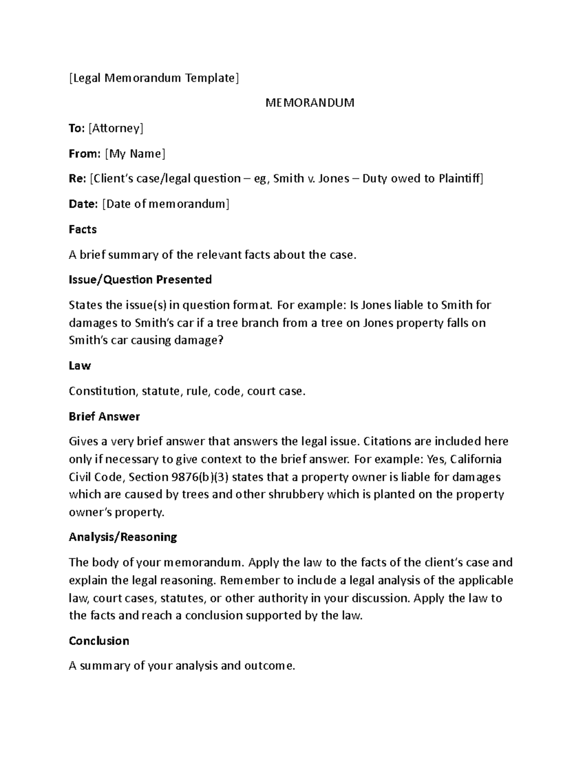 Legal Memorandum Template: Smith v. Jones Case Analysis - Studocu