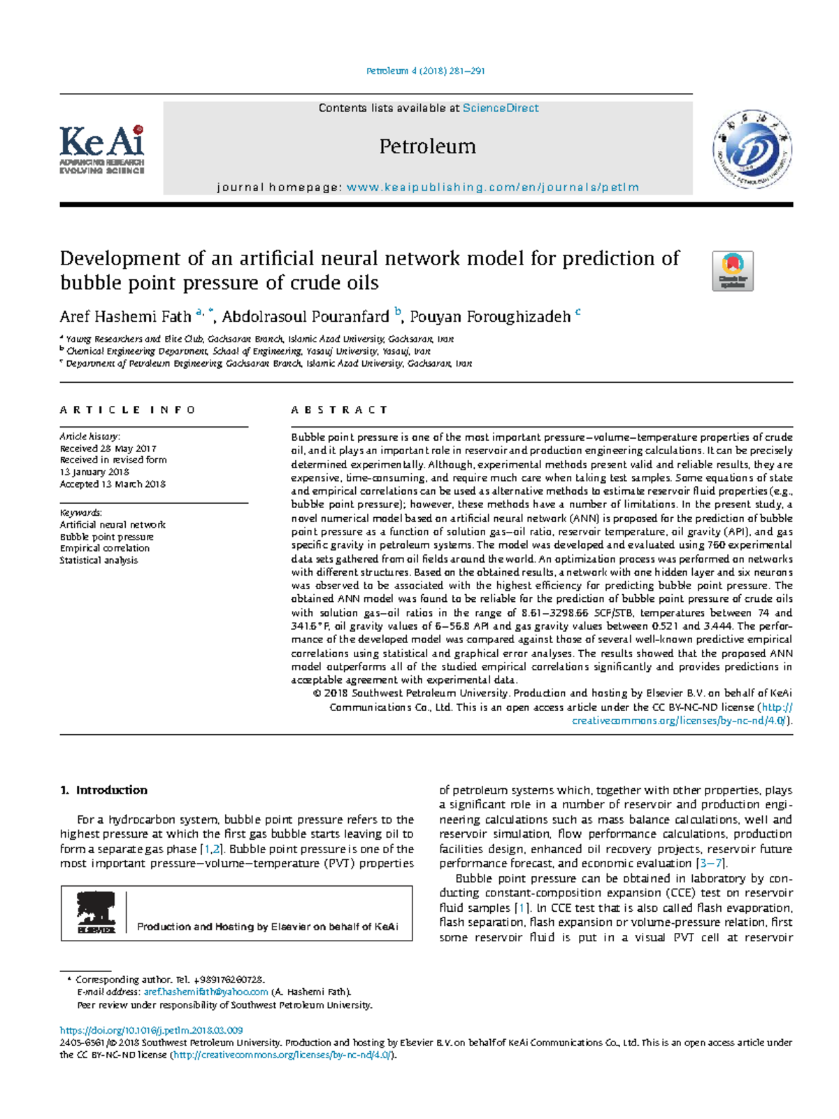 Development of an ANN Model for Predicting Bubble Point Pressure in ...