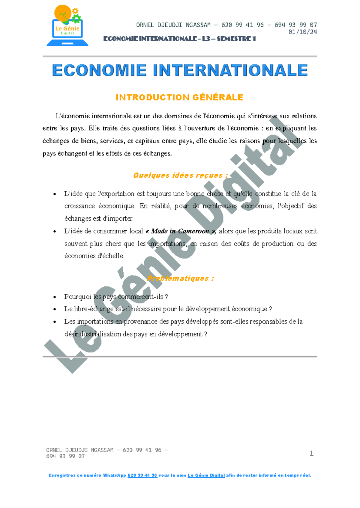 Introduction à l'Économie Internationale - L3 Sem 1 Notes - Studocu