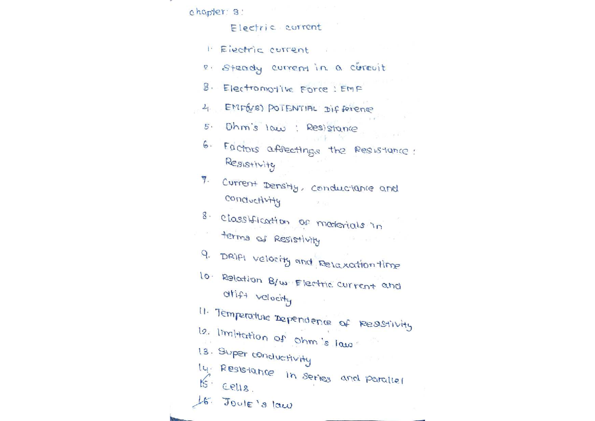 Physics Unit 3: Chapter 3 - Electric Current and Resistance Concepts ...