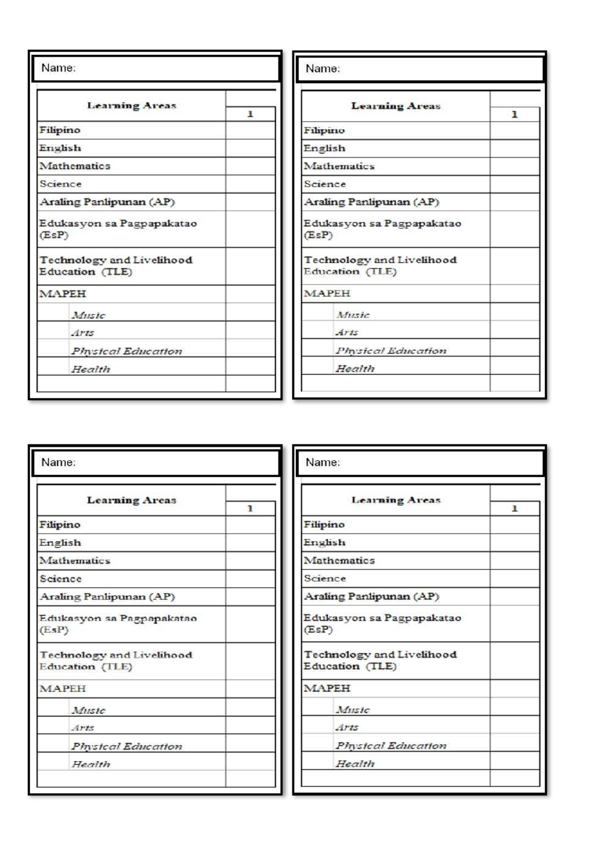 Learning Areas Overview: Filipino, English, Math, Science, AP, EsP, TLE ...