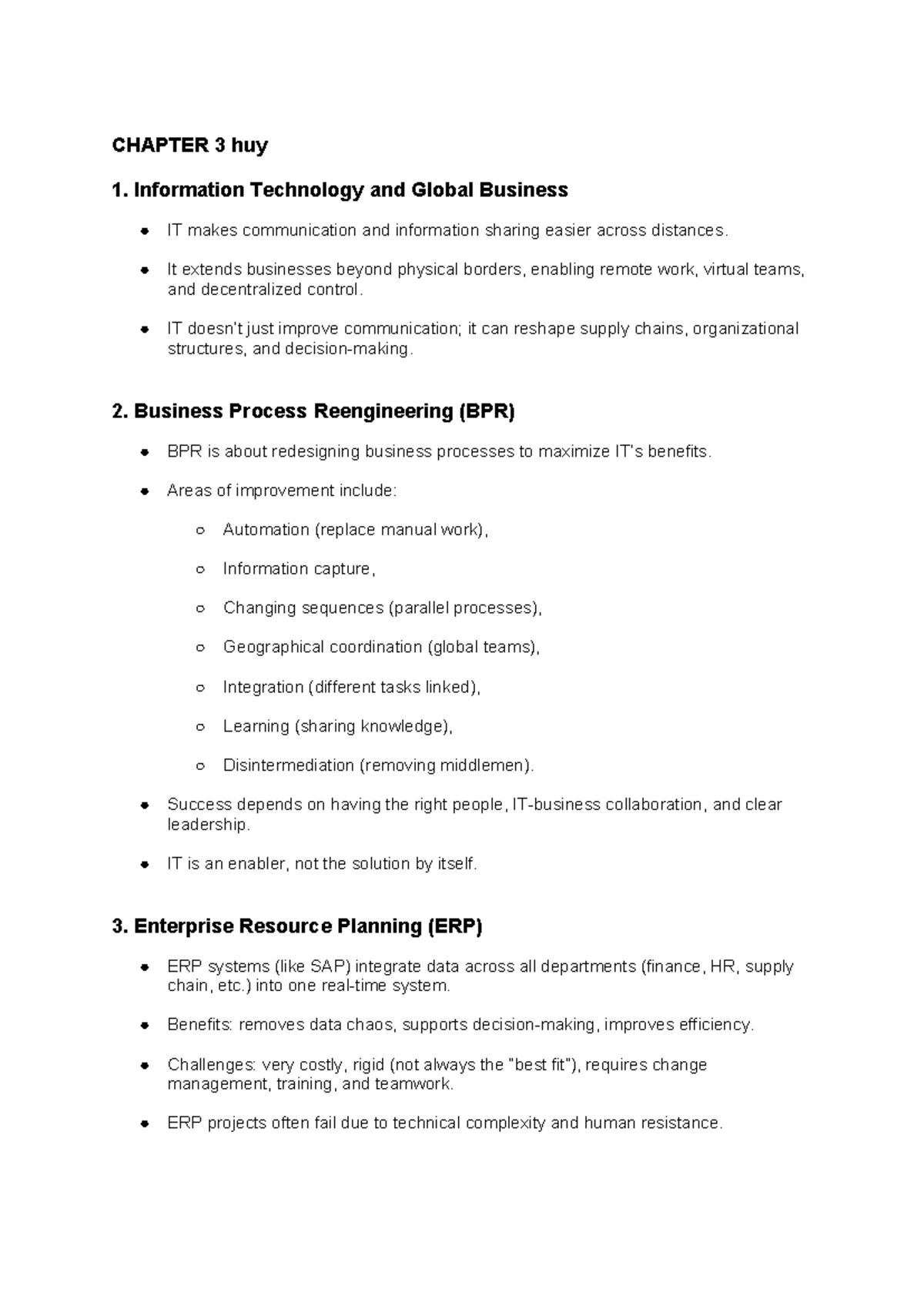 IBT - Chapter 3: Information Technology & Global Business Insights - Studocu