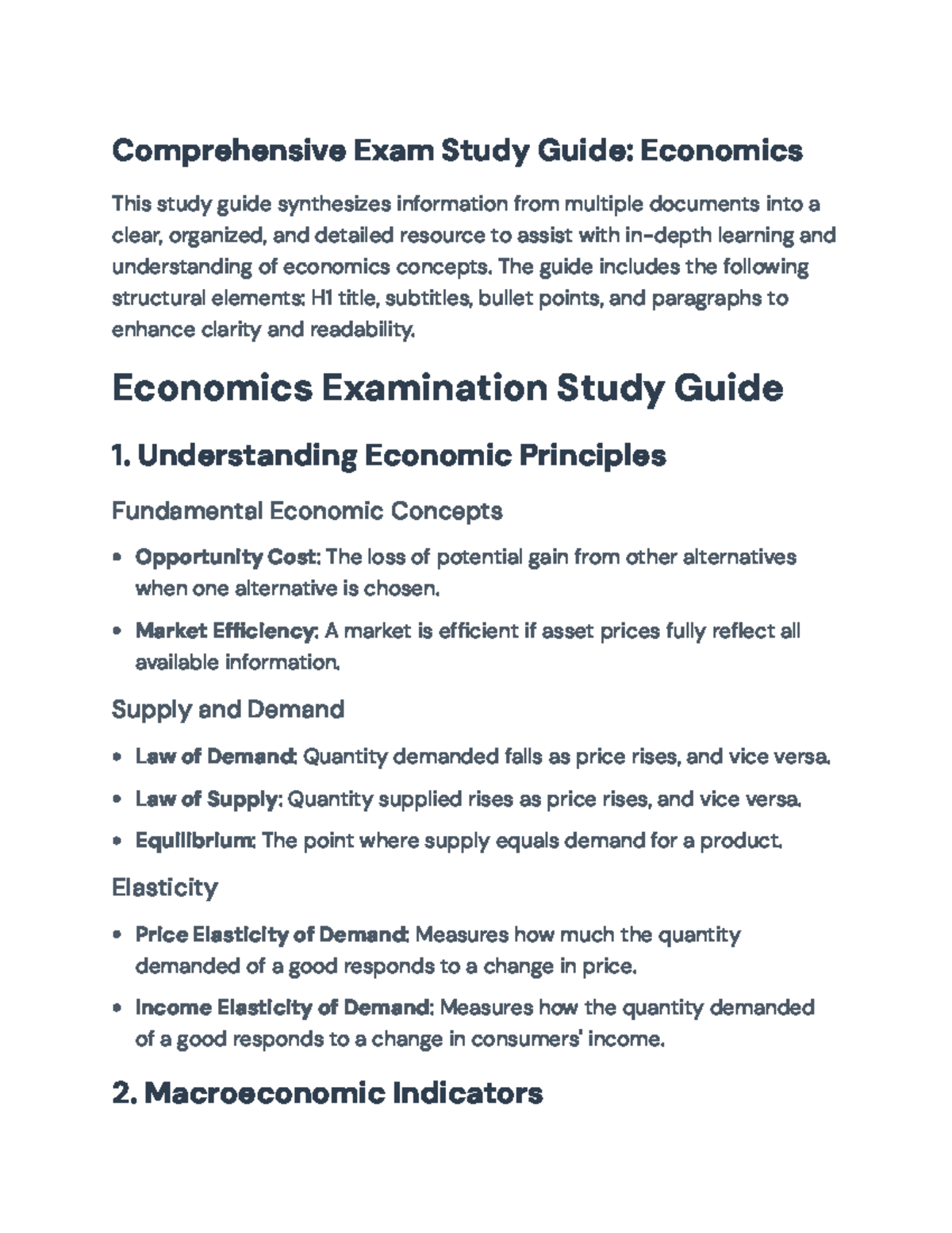 Comprehensive Exam Study Guide: Economics Principles and Practices ...
