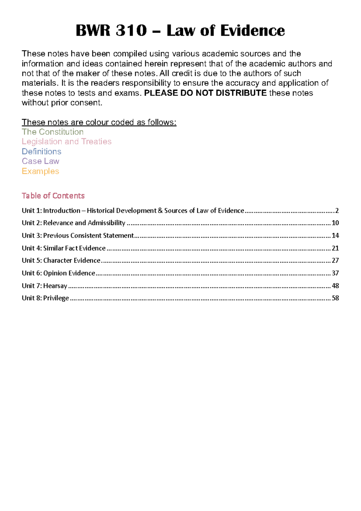 BWR 310 Law of Evidence: Comprehensive Study Notes by Megan Benadé ...